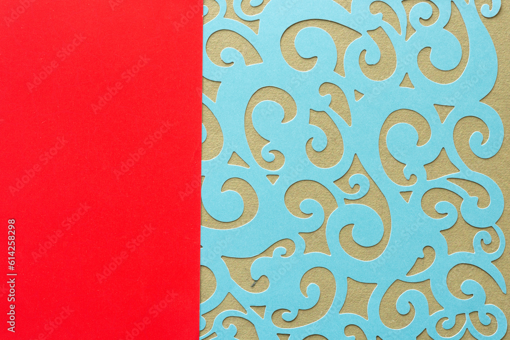 card stock paper background with blue die-cut sheet with fancy shapes ...