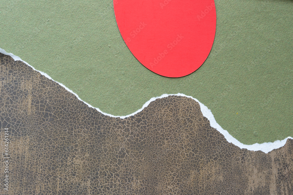 part of a red paper oval and scrapbook paper background featuring torn ...