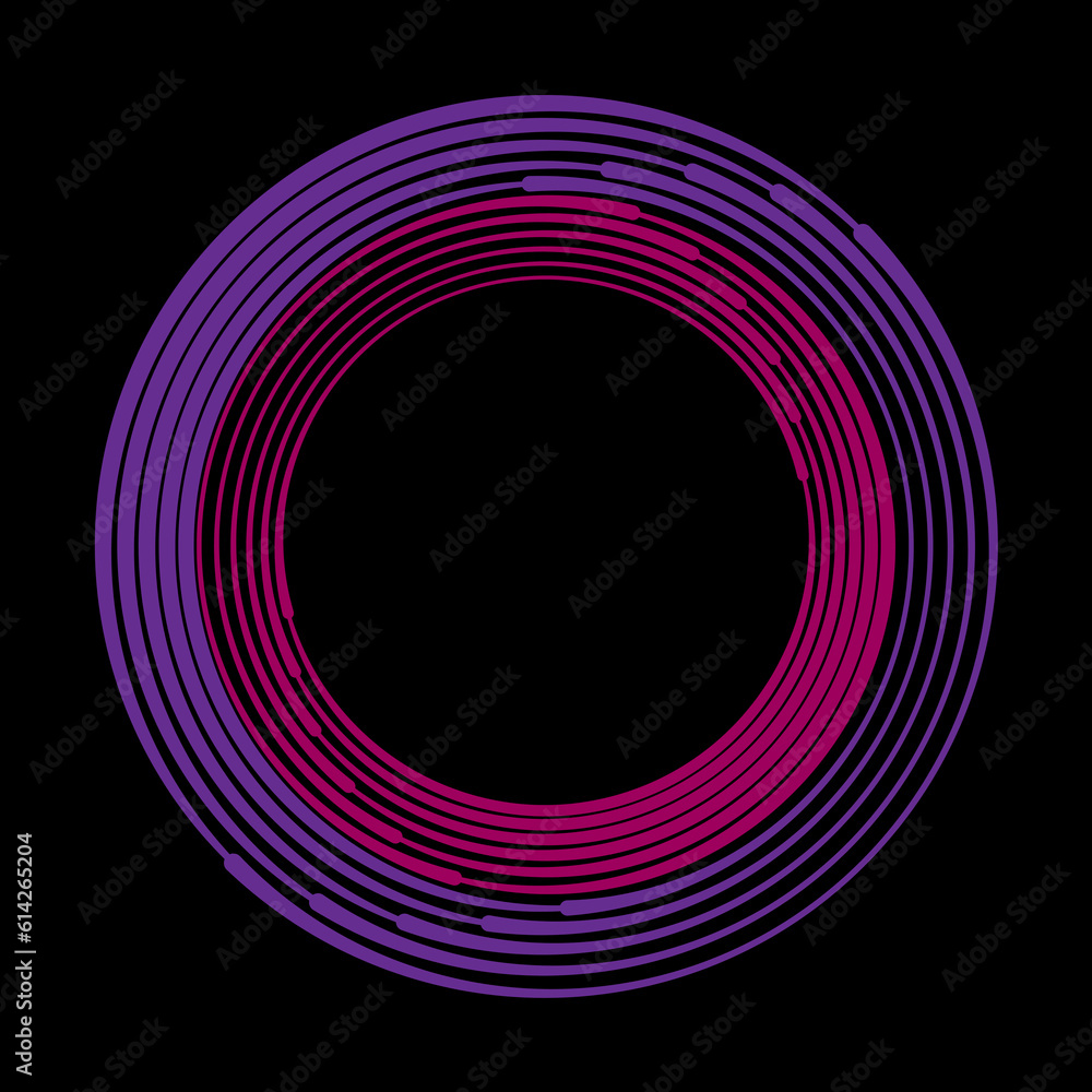 Violet and purple concentric lines in circle form. Geometric art ...