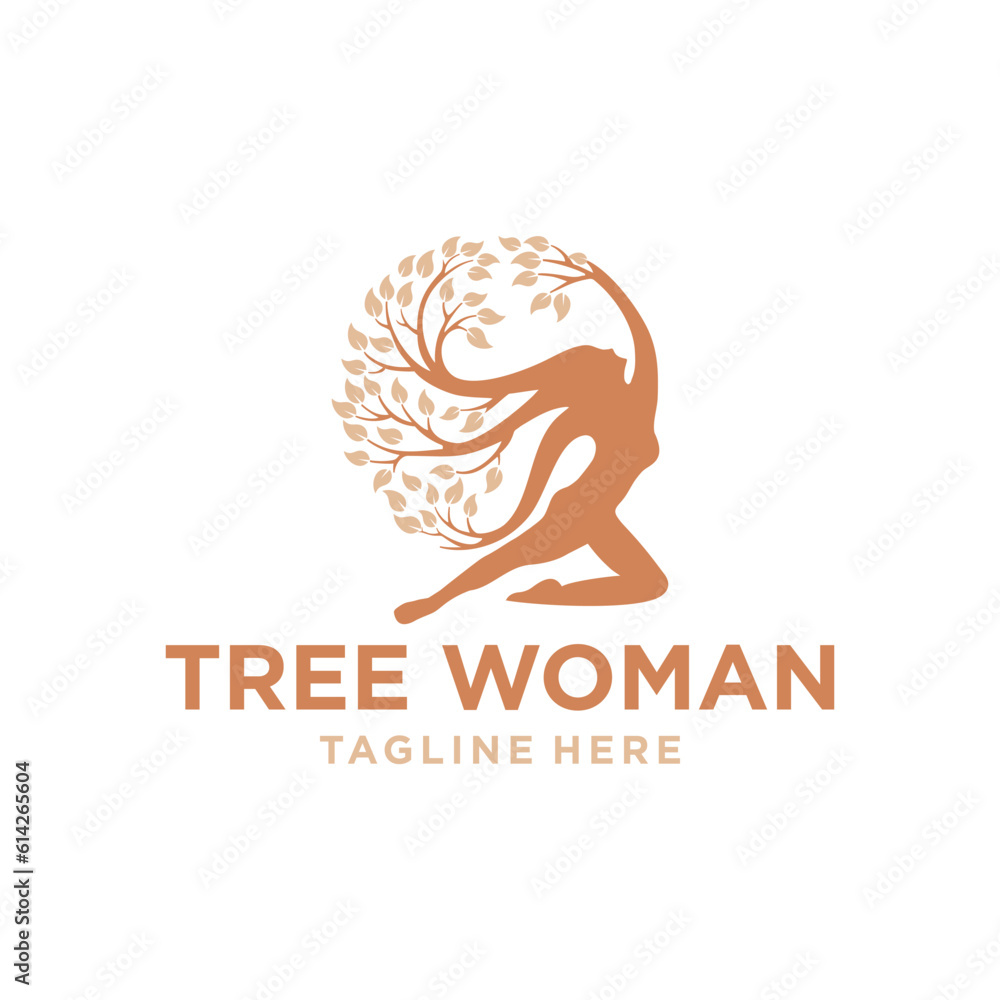 Abstract woman tree logo. Unique Tree Vector illustration with circle ...