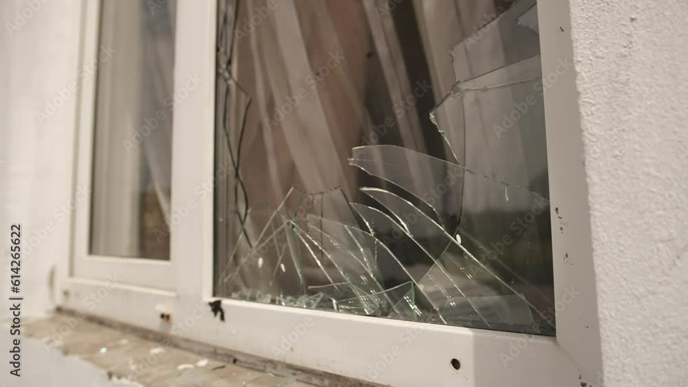 View broken window.Crash glass broken window house destroy building ...