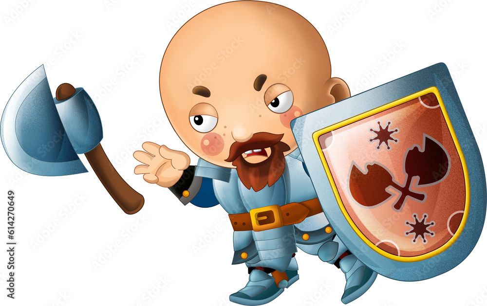 cartoon scene with medieval strong knight fighting in armor isolated ...