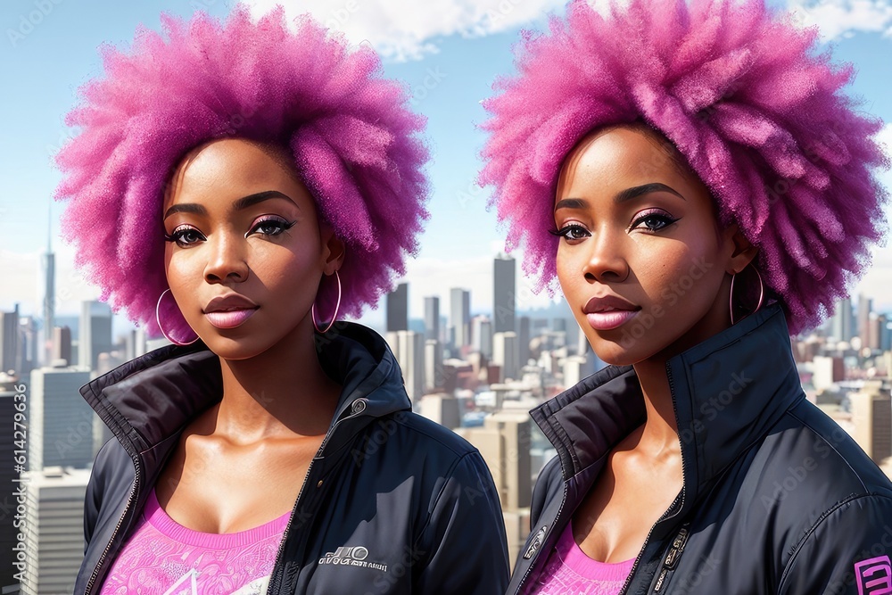 Two African American girls looking at camera, close portrait, the Afro ...