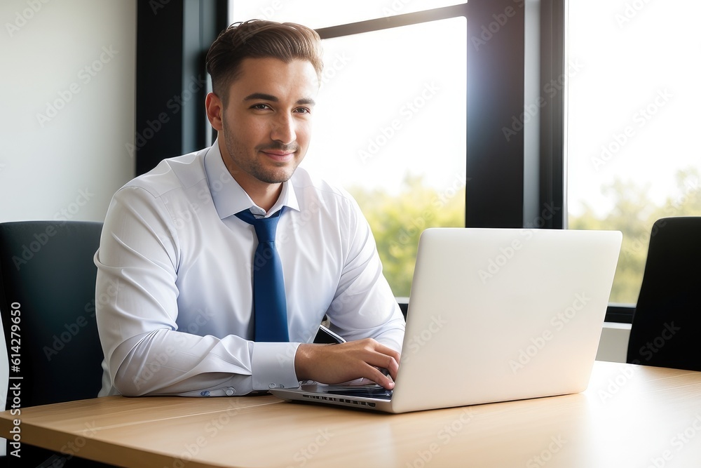 Successful man worker employee college university student sitting by ...