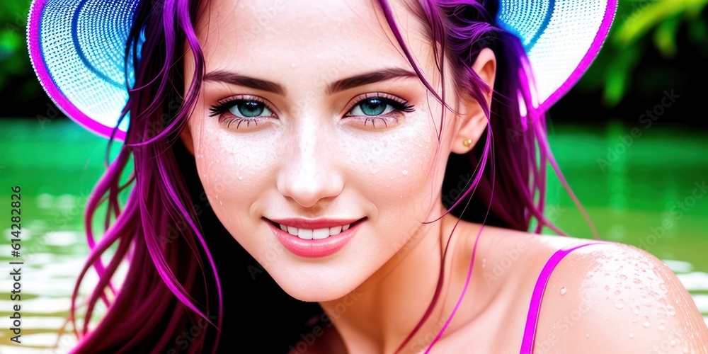 Portrait Of A Beautiful Young Woman In Swimming Pool Beautiful Long