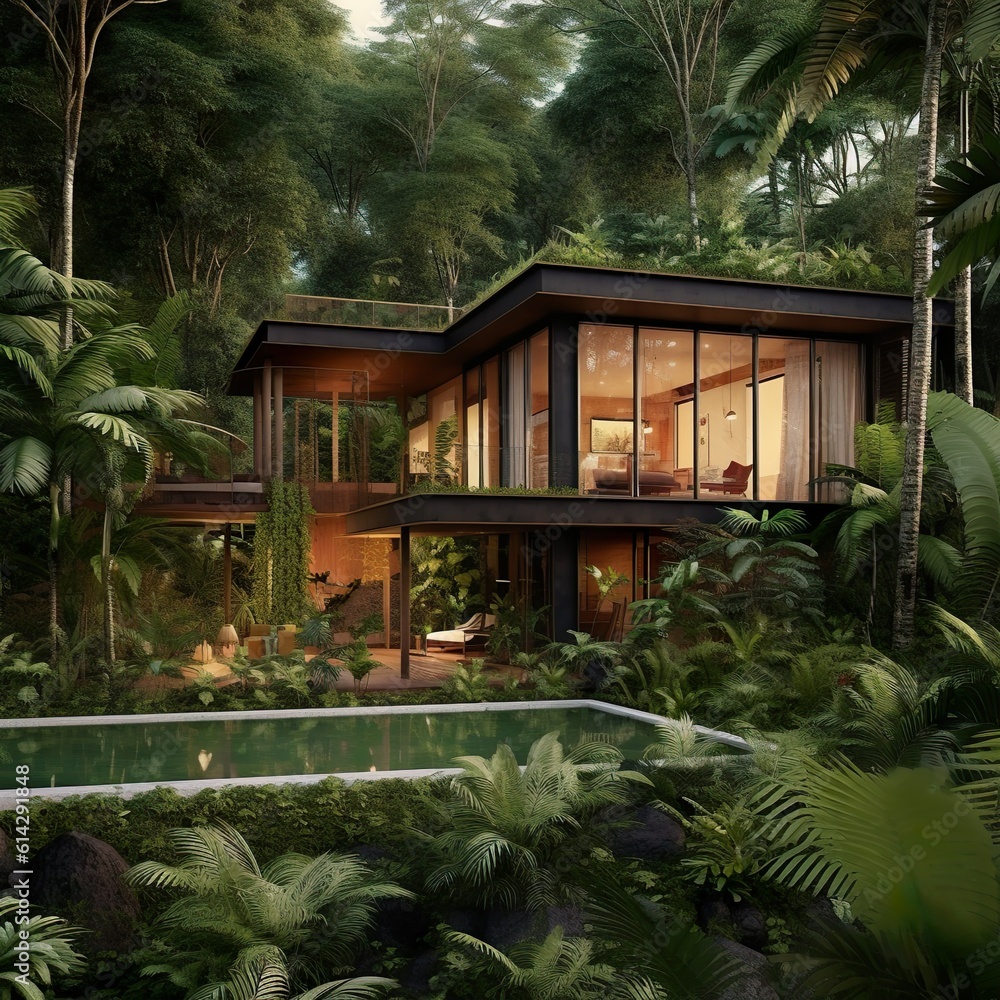 Lofi empty interior, Messy desk, window view of a forest, jungle, Anime ...