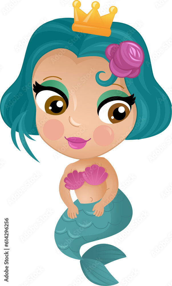 cartoon scene with mermaid princesss wimming near coral reef isolated ...