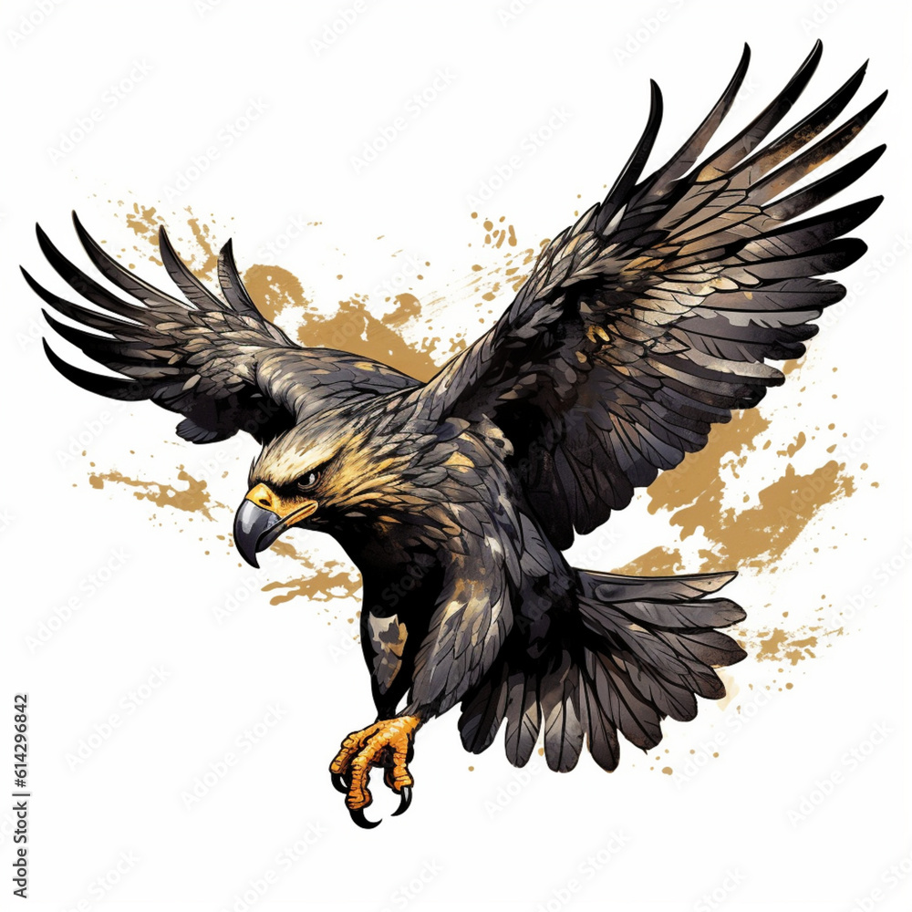 angry hawk made of black and gold in attack mode no background Stock ...