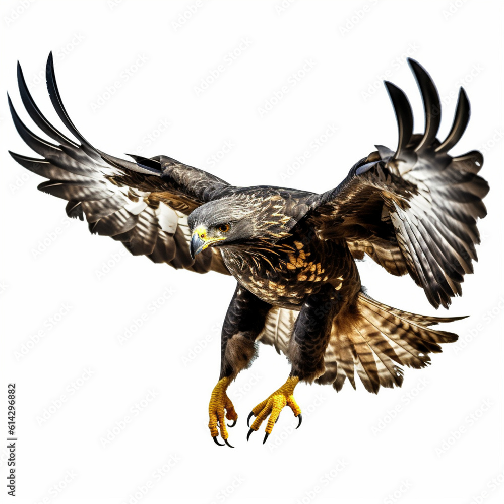 angry hawk made of black and gold in attack mode no background Stock ...