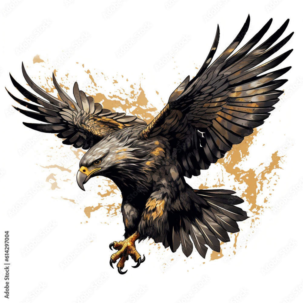 angry hawk made of black and gold in attack mode no background Stock ...