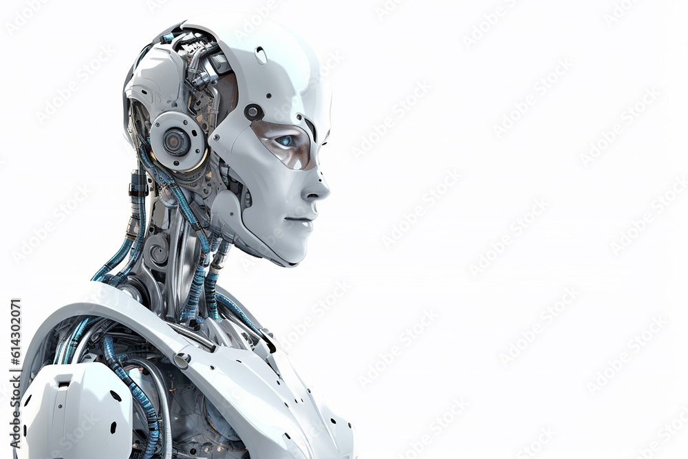 The face of a humanoid robot on an isolated background and close-up ...