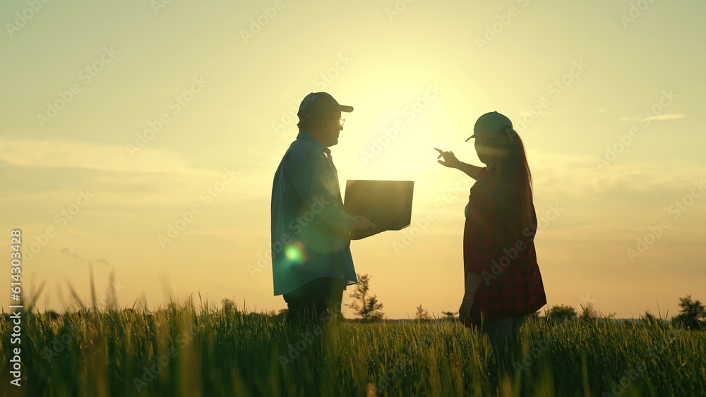 man woman farmer work field, project business handshake, two ...