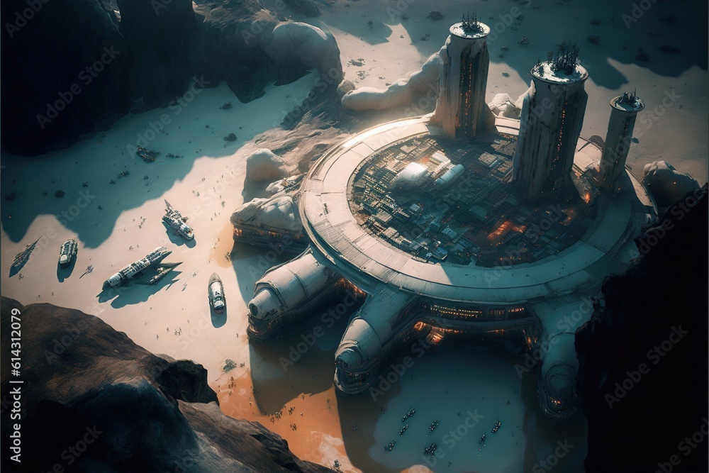 Top view scifi moon base with futuristic advance structure design on ...