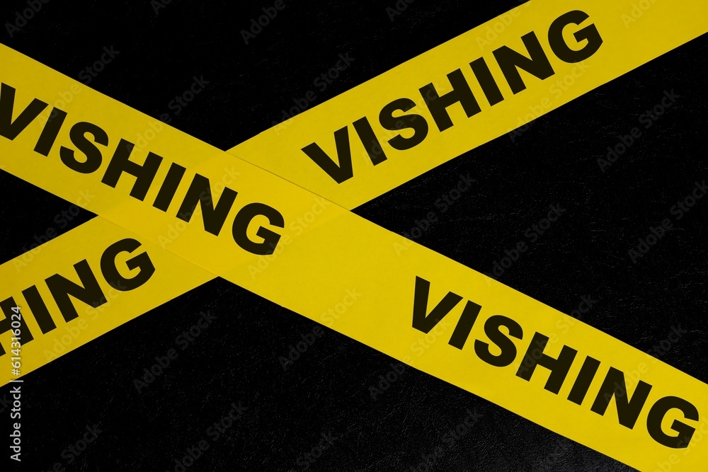 Vishing scam alert, caution and warning concept. Yellow barricade tape ...