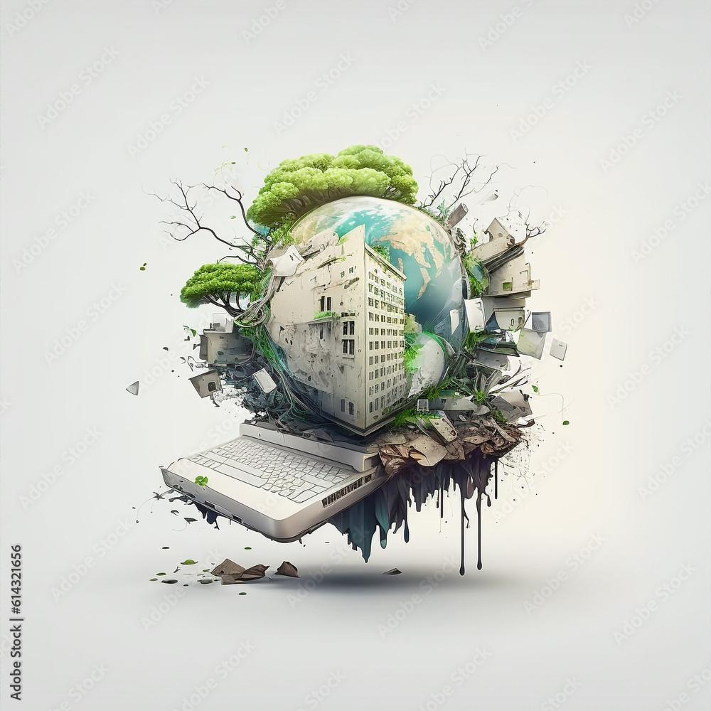 3d globe illustration, concept of land polluted by electronic waste ...