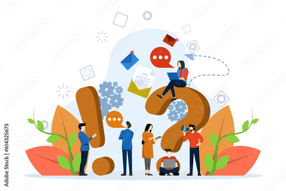 frequently asked questions concept illustration around exclamation mark ...