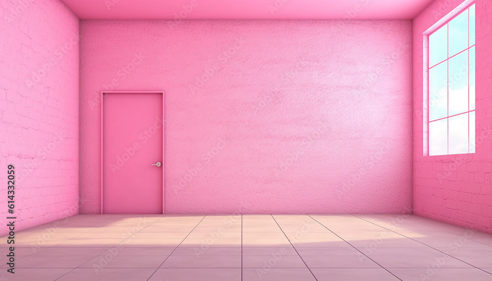 Empty pink room with wall and door, 3d illustration, mockup, ai ...