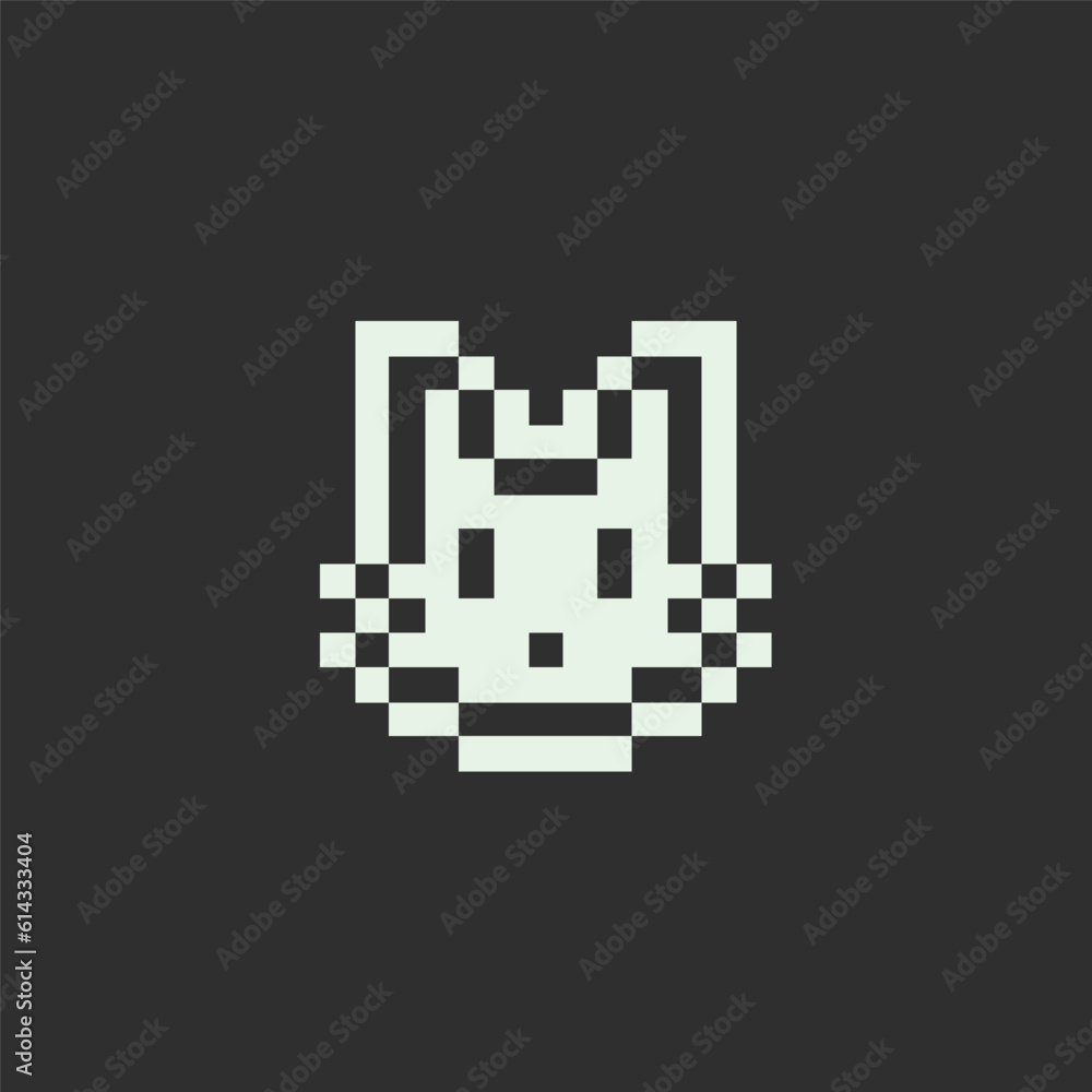 this is Cat face icon use 1 bit style in pixel art with white color and ...