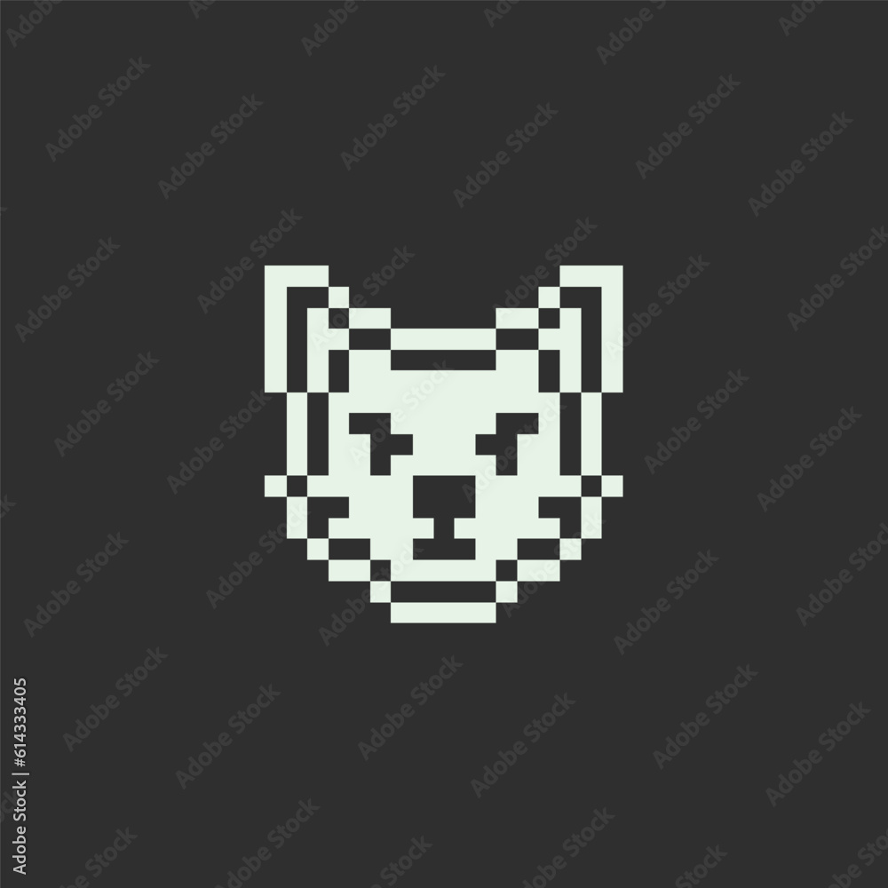 this is Cat face icon use 1 bit style in pixel art with white color and ...