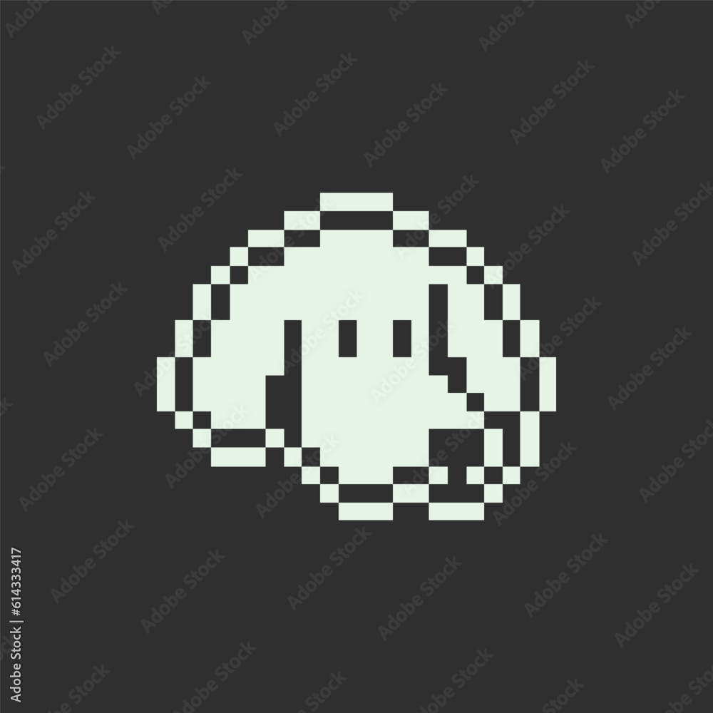 this is Dog face icon use 1 bit style in pixel art with white color and ...