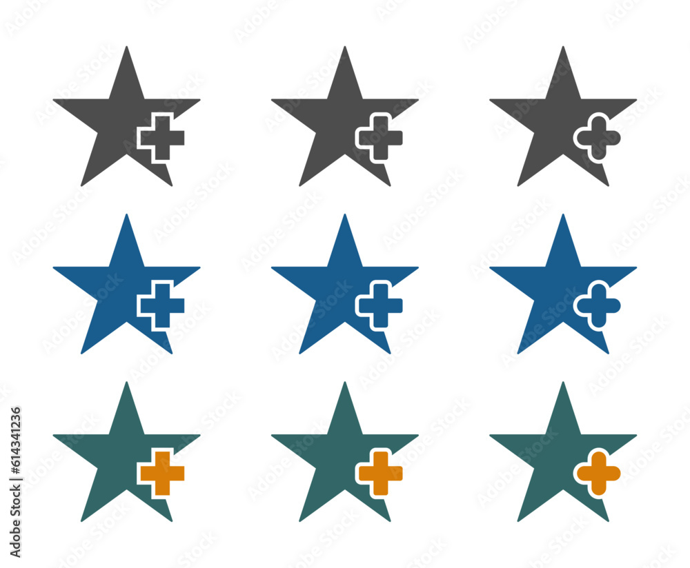 Vetor de Star icon with add vector signs set. Star icon and new, plus ...