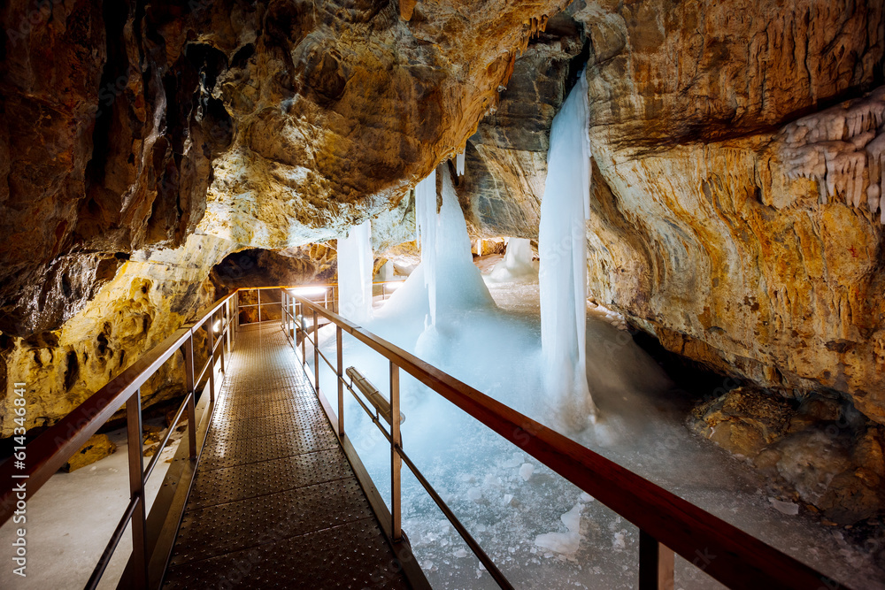 Incredible underground world of the Demanovska ice cave with ice ...