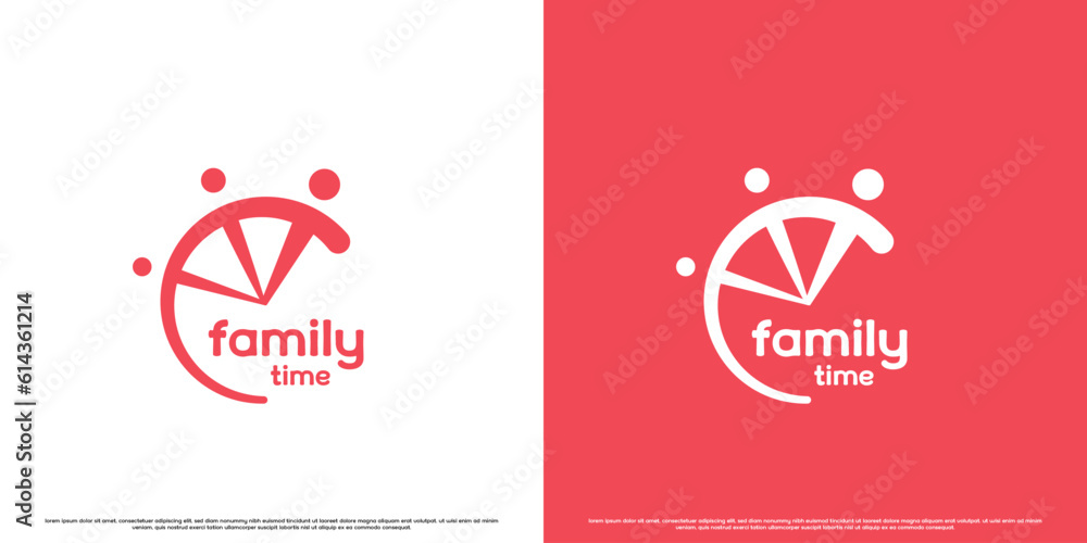 Family time logo design illustration. Simple flat people clock ...
