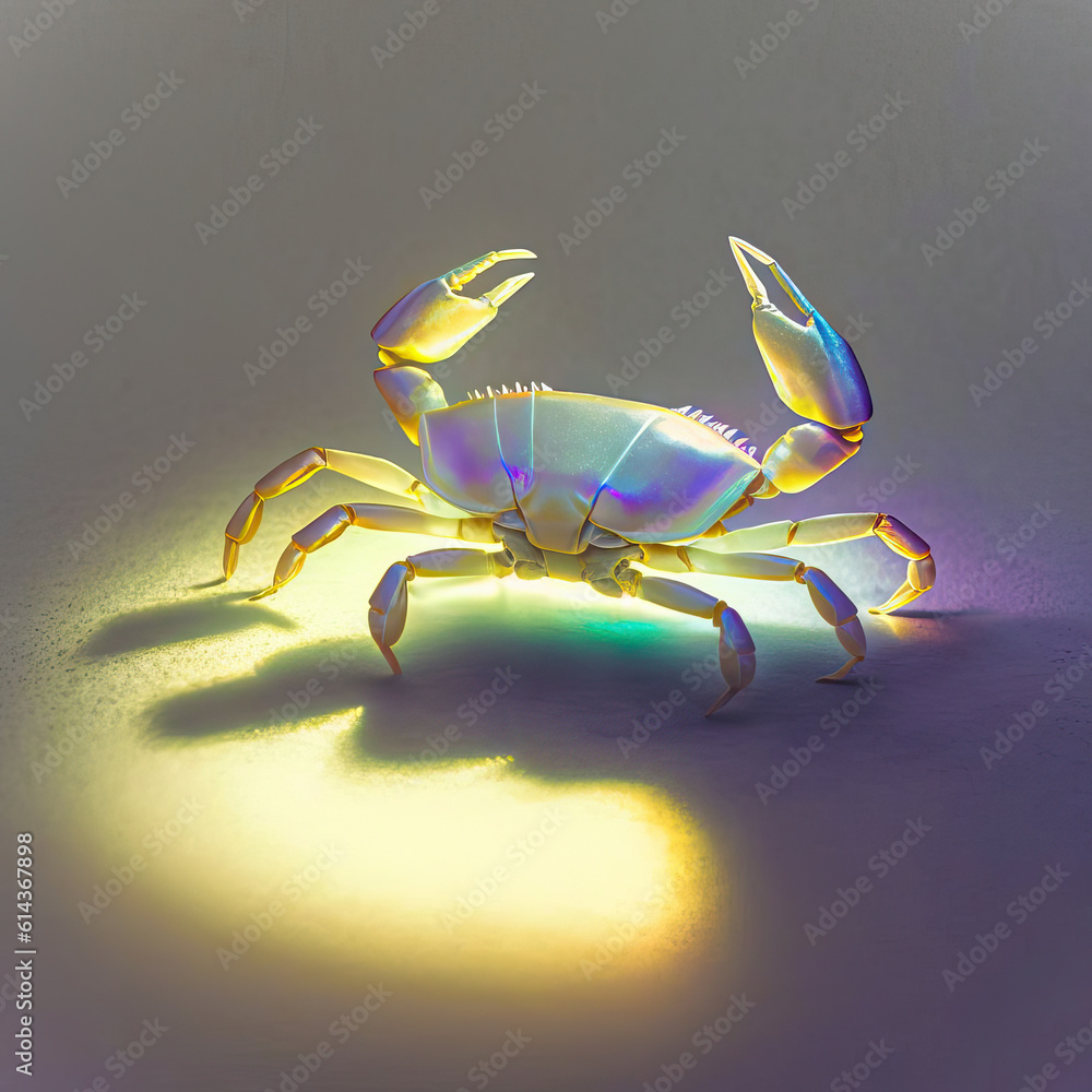 Surreal shiny glowing crab model,3D render ,Surreal shiny glowing crab ...