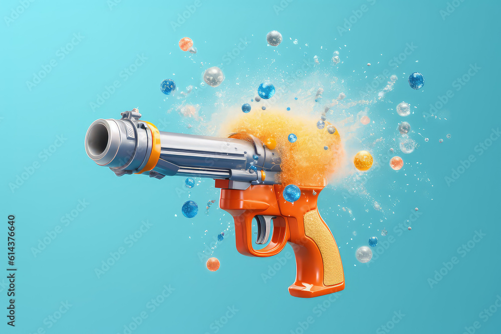 Children's water pistol with many colored bubbles. Water gun for party ...