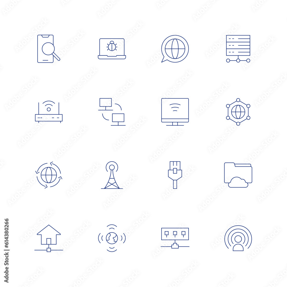 Internet line icon set on transparent background with editable stroke ...