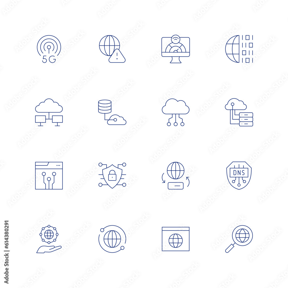 Internet line icon set on transparent background with editable stroke ...