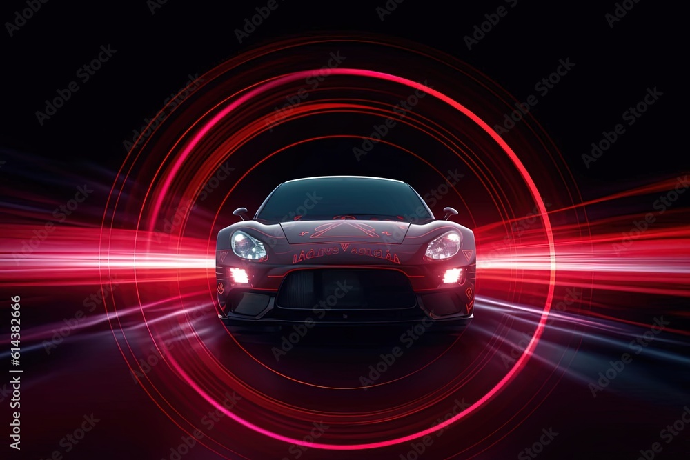 Sports Car Racing through Light Tunnel on Black Led Background ...