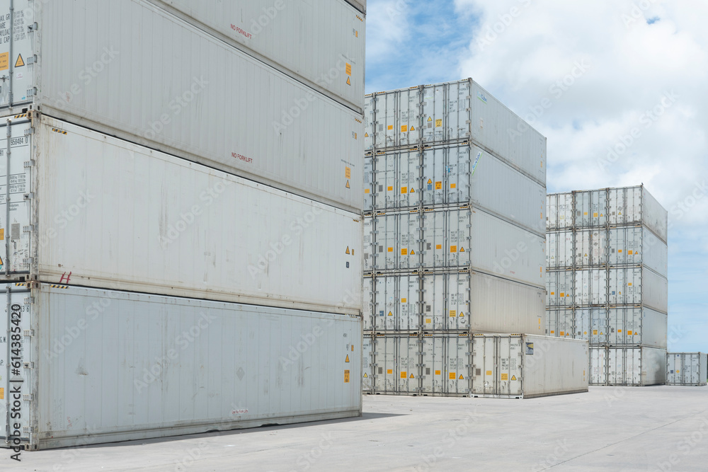 Reefer container for shipping business stacking at the container depot ...
