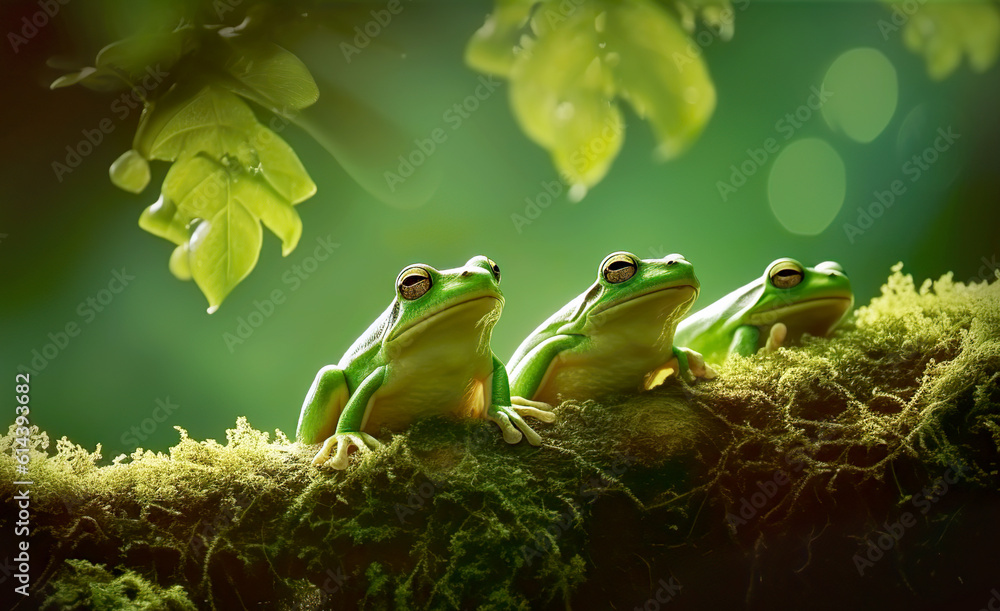 The green tree frogs lined up to rest and relax. Cute tree frogs ...