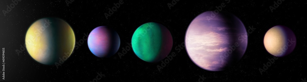 Planets in outer space. Set of realistic exoplanets on a black ...