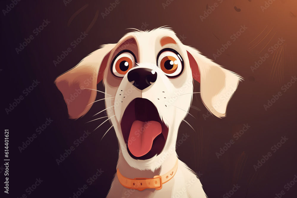 Animal comic cartoon illustration, funny frightened dog with shock ...
