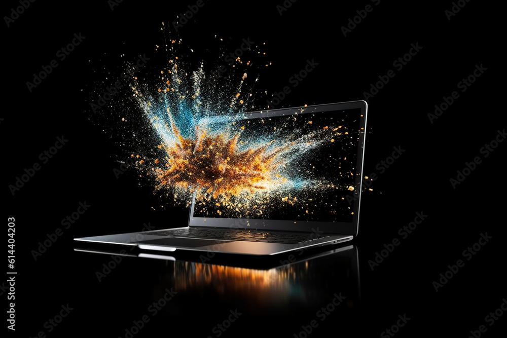 Generative AI illustration of next generation laptop exploding the ...