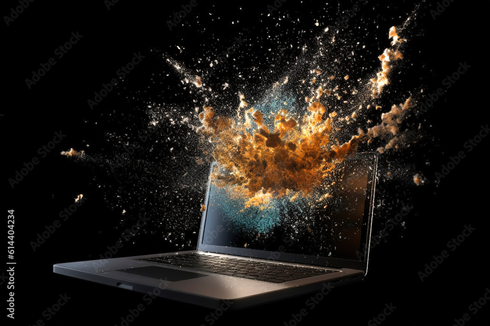 Generative AI illustration of next generation laptop exploding the ...