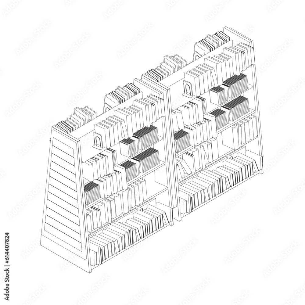 Vector of library book shelf background. Mockup of bookshelf with blank ...