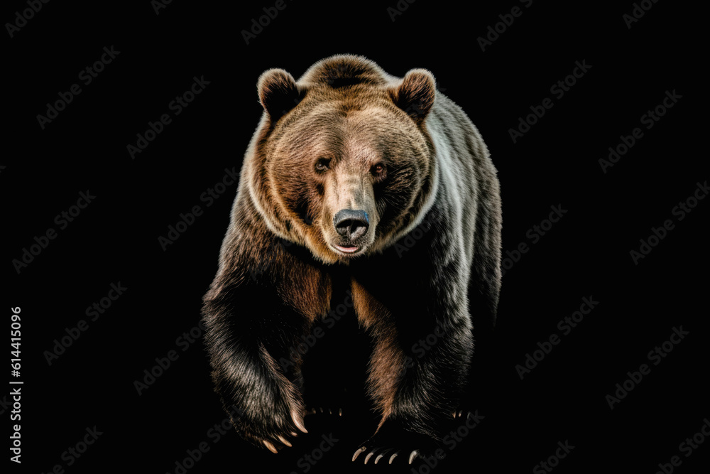 Mighty Grizzly Bear on black background. The power and grandeur of one ...