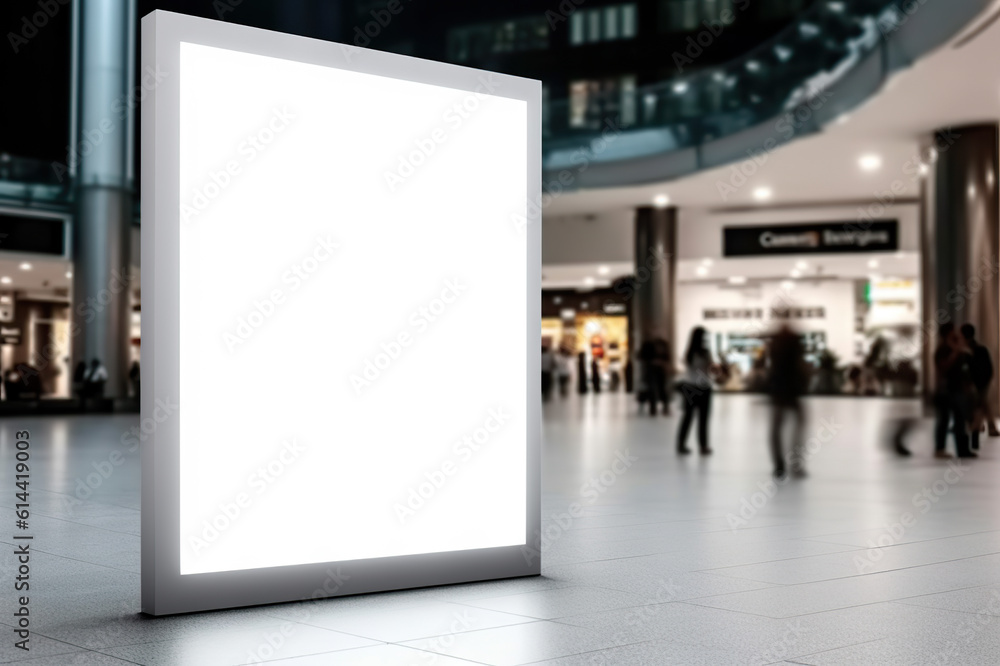 Empty Advertising Board in Public Shopping Center White Mockup ...