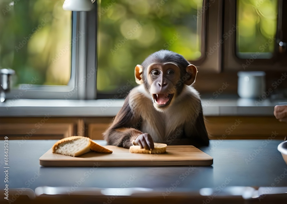 Cute monkey eating bread, using generative ai ilustración de Stock ...