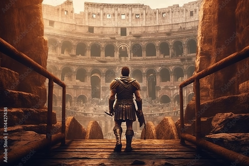 Ancient roman gladiator entering the colosseum before battle created by ...