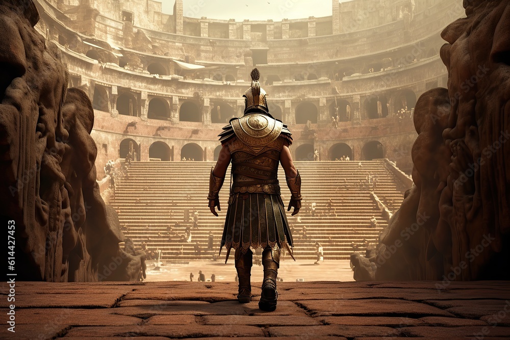 Ancient roman gladiator entering the colosseum before battle created by ...