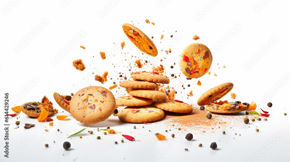 Biscuits falling on white background. Perfect concepts for product ...