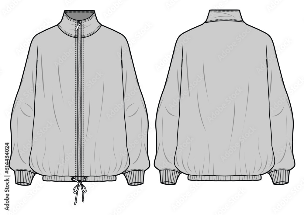 High Neck Raincoat Gathered Hem Drawstring Winter Jacket Front and Back ...