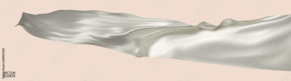 Flying light cream silk textile fabric flag background. Smooth elegant ...
