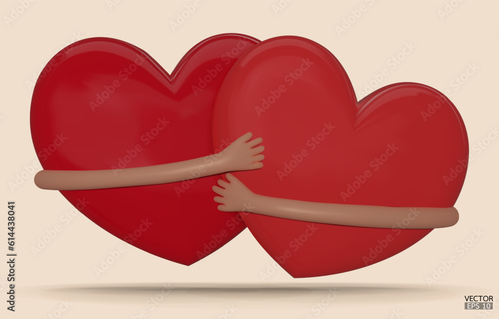 Two hearts with Hand embracing on background. Cartoon hearts embrace ...