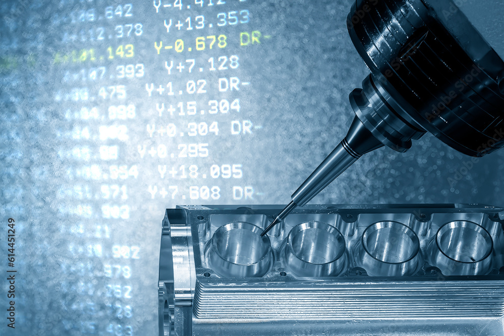 The abstract scene the 5-axis machining center cutting the V8 engine ...