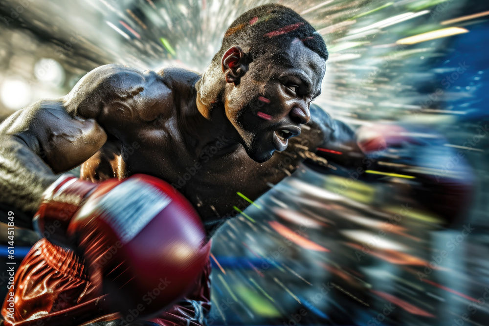 Ein Boxer mit roten Boxhandschuhen, A boxer with red boxing gloves ...